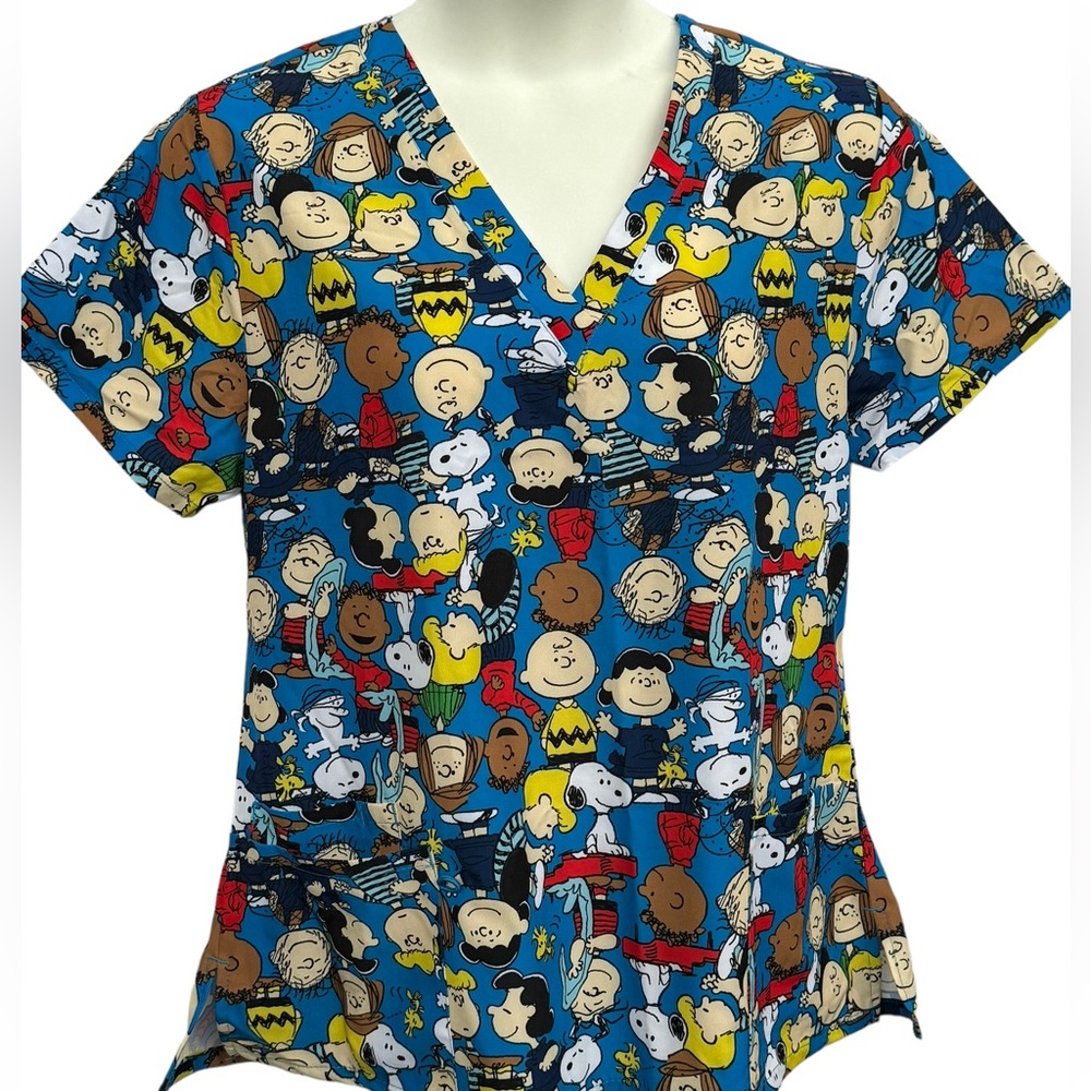 Peanuts Snoopy Snd The Gang Cartoon Nurse Scrub Top S… - Gem